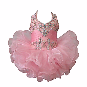 HuaiLian Baby Girls Sheer Neck Crystal Infant Mini Cupcake Pageant Skirt Dresses 4T