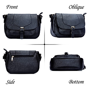 KKXIU Small Lightweight Crossbody Purses for Women Saddle Vintage Vagen Leather Shoulder Handbags (A-Black)