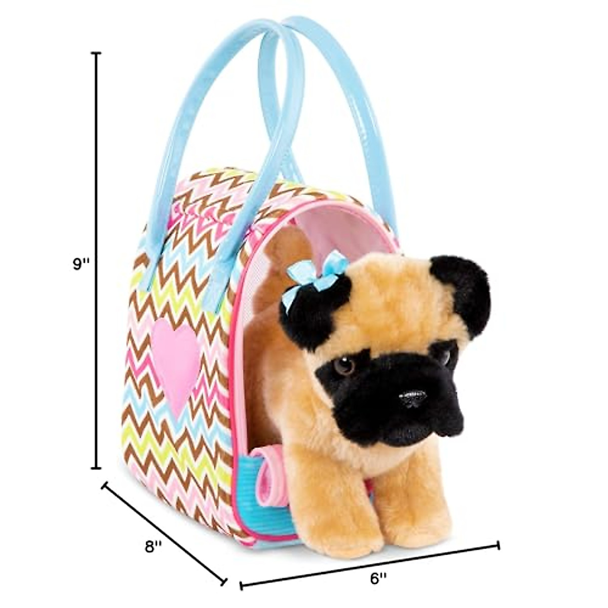 Pucci Pups Terra by Battat by Battat – Toy Pet Carrier – Plush Puppy in Toy Purse – Dog Stuffed Animal – Zigzag Print Bag with Pug Pup – 3 Years + (ST8366Z)