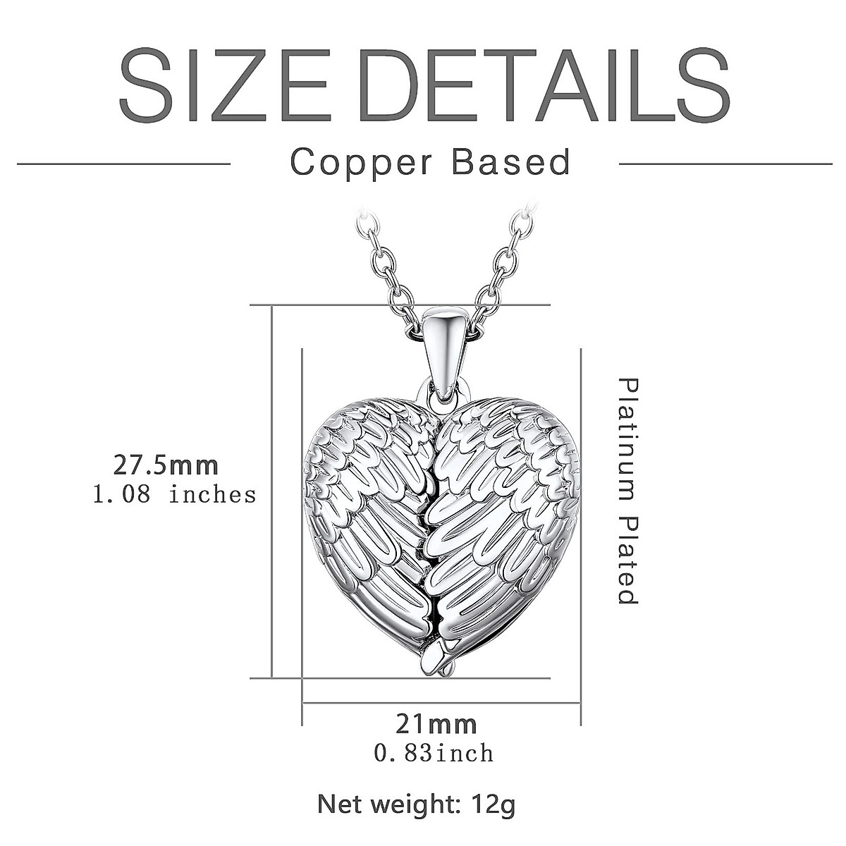 SILVERCUTE Heart Locket Necklace that Holds Pictures Customized Platinum Plated Guardian Angel Wings Photo Lockets Pendant for Women Men