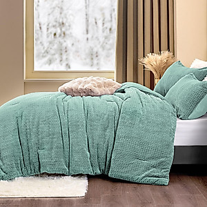 ChiXpace Fluffy Comforter Set - Furry Leaves Pattern Faux Fur Bed Set, Winter Ultra Soft Fuzzy Comfort Set, Velvet Bedding Set for Bed