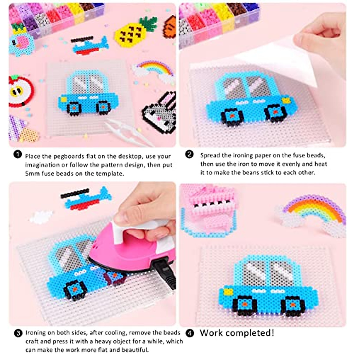 9pcs 5mm Large Square Fuse Beads Pegboards Plastic Beads Boards with Ironing Paper, Beads Tweezers for Kids Craft Beads