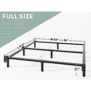 RLDVAY Full-Size Bed-Frame, 9 Inch Metal Bed-Frame-Full for Box Spring, Quick & Easy Assembly, Heavy Duty Full Bed Frame Noise Free, Black