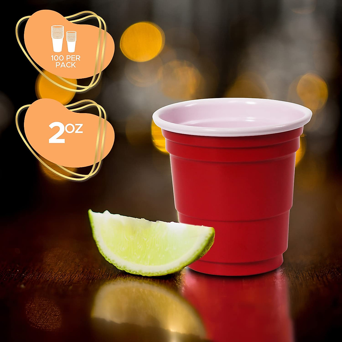 WHISC Disposable Shot Glasses [Pack of 100] - 2oz Red Plastic Shot Cups- Jello Shot, Party, Birthdays, Graduations, Bachelorette, BBQs & More- Mini Tasting/Sample Cups