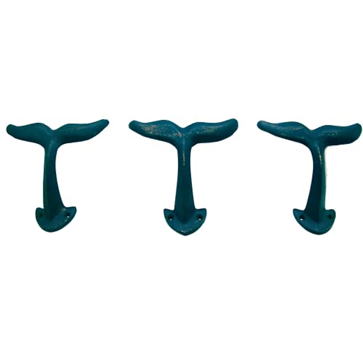 Navy Blue Whale Tail Cast Iron Wall Hooks, Wall Mounted for Hanging Coats, Purses, Towels, Hats, Beach Themed Wall Décor, Set of 3, 4.5 Inches High