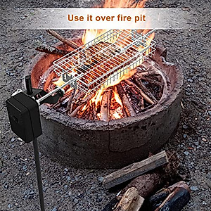 only fire Outdoor Open Flame Camping Grill, Campfire Cooking Accessories, Cooking over Any Grill or Fire - Include Motor, Power Adapter, Car Charging Cable and Bag