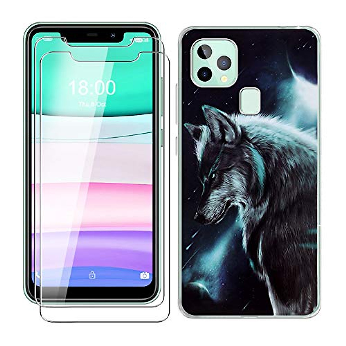 Phone Case for Oukitel C22 5.86 Inch, with [2 x Tempered Glass Screen Protector], KJYF Clear Soft TPU Shell + Ultra-Thin Anti-Scratch Anti-Yellow Case for Oukitel C22 - WMA16