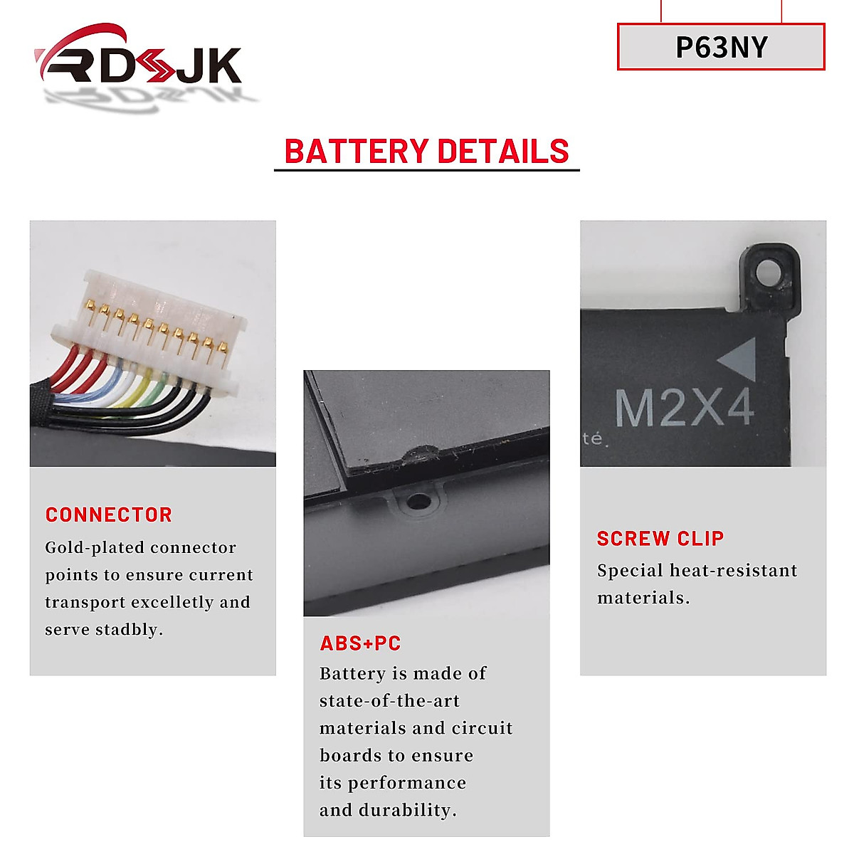 RDSJ P63NY Laptop Battery for Dell Latitude 13 7370 Latitude 7370 E7370 Series N3KPR 4H34M 0N3KPR XCNR3 04H34M 0XCNR3 WY7CG G7X14 0G7X14 MH25J 0WY7CG 7.6V 43Wh