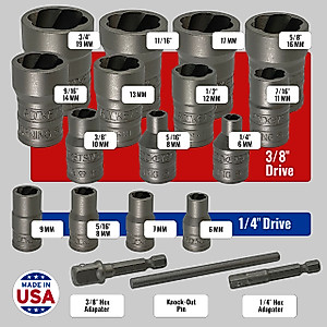 18-Piece Bolt Lug Nut Extractor Socket Set with RAZORGRIP - Made in USA Steel