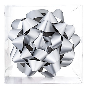 MAYPLUSS 8" Gift Bow, 1 Bows, Matte Silver, Perfect for Birthday, Holiday, Party Favors Decorations