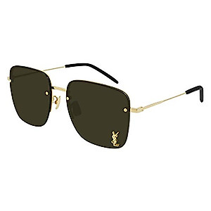 SAINT LAURENT Women's Square Metal Sunglasses, Gold Gold Brown, One Size