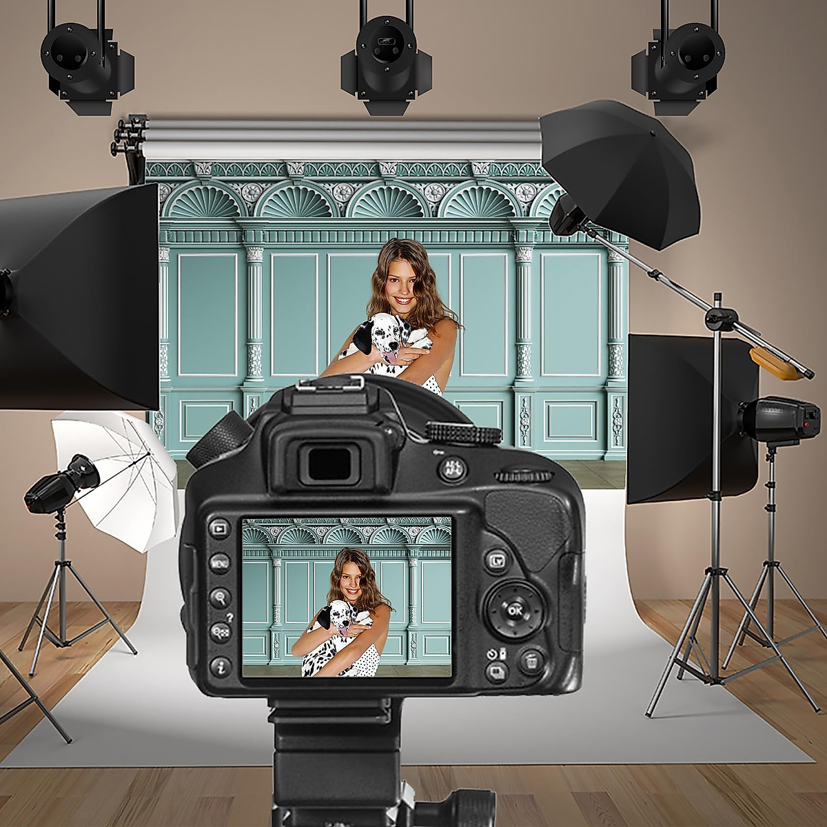 Baocicco 15x10ft Ancient Palace Backdrops for Party Celandine Green Wall Background Royal Palace Pillars Columns Photography Backdrop Wedding Birthday Baby Shower Decorations Kids Graduate Photo