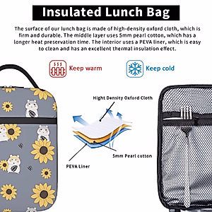 KiuLoam Insulated Lunch Box Cute Hamster And Sunflower Reusable Lunch Bag With Shoulder Strap For Women/Men/Girls/Boys Lunchbox Meal Tote Bag