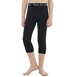 TELALEO 3/4 Boys Youth Compression Leggings Tights Base Layer Sports Running Capris Kids for Workout Training 3PACK S