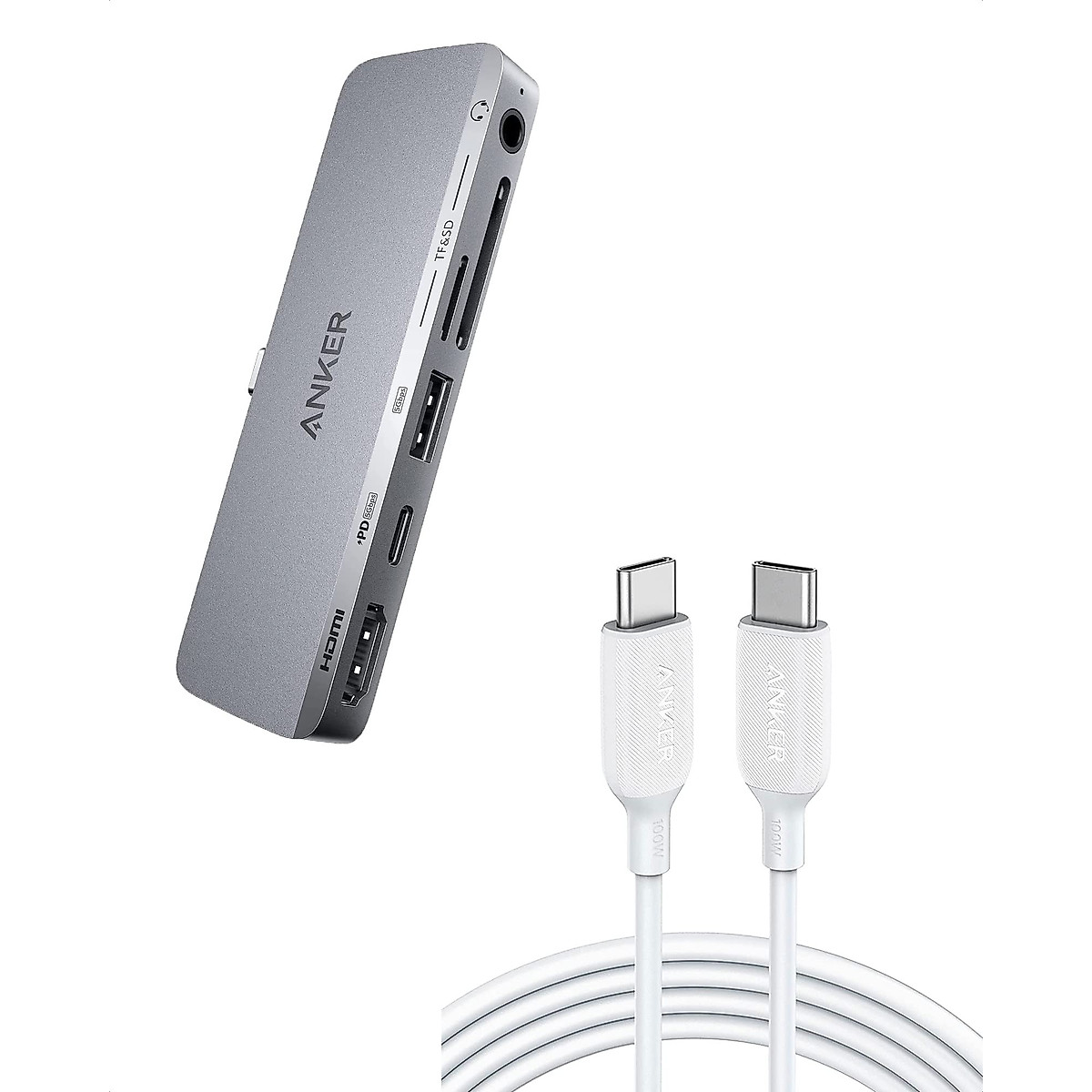 Anker USB C Hub for iPad (Gray), 541 USB-C Hub (6-in-1), with 4K HDMI Port, Multi-Function USB C Port Powerline III USB C to USB C Charger Cable 100W 6ft 2.0
