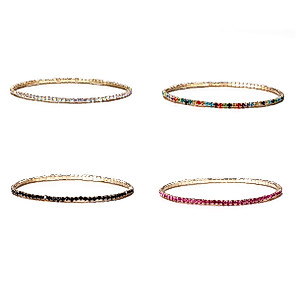 Pingyongchang Multicolor Rhinestone Bracelet Set for Women Crystal Tennis Bracelet Beaded Stretch Strand Stacked Bracelet 8 Pcs