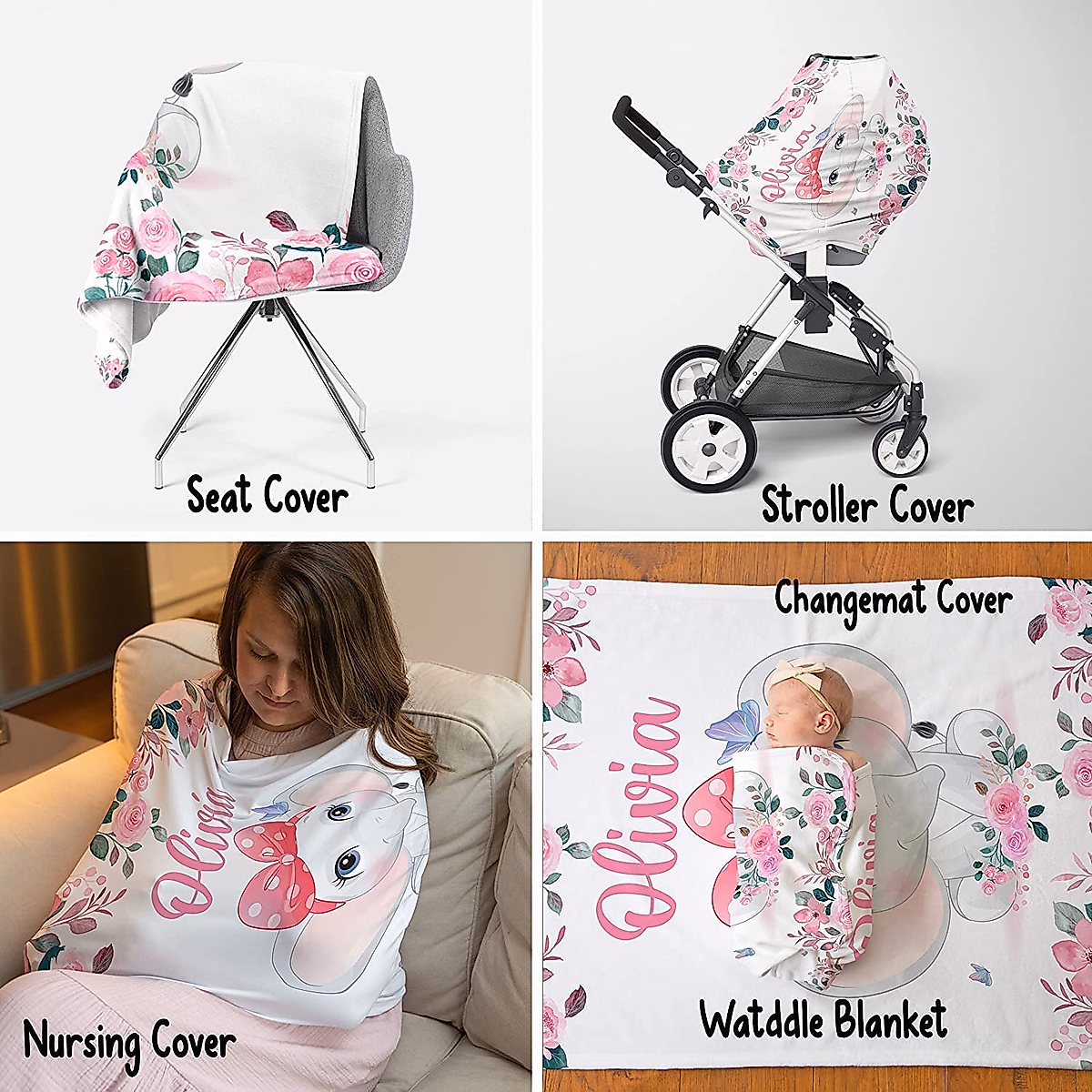 Ruby Star Personalized Baby Blanket for Girl, Cozy Plush Fleece Blanket, Custom Baby Name, Includes Baby Onesie and BIB, Bankets for Kid (Horse Woodland) Full