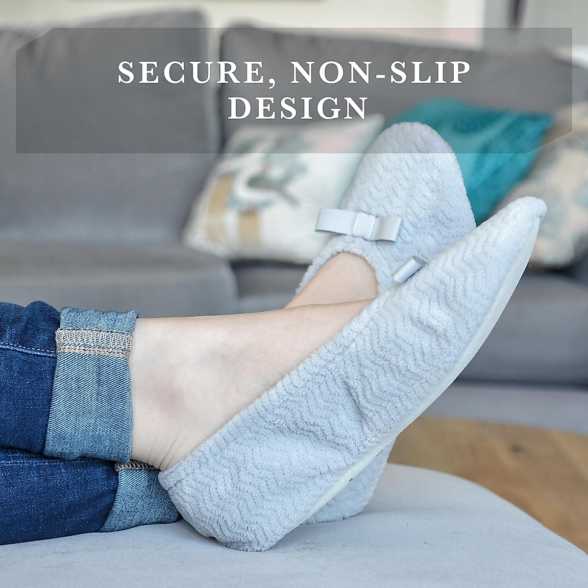 isotoner Women's Moisture Wicking and Suede Sole for Comfort Slipper, Periwinkle Chevron, 8-9