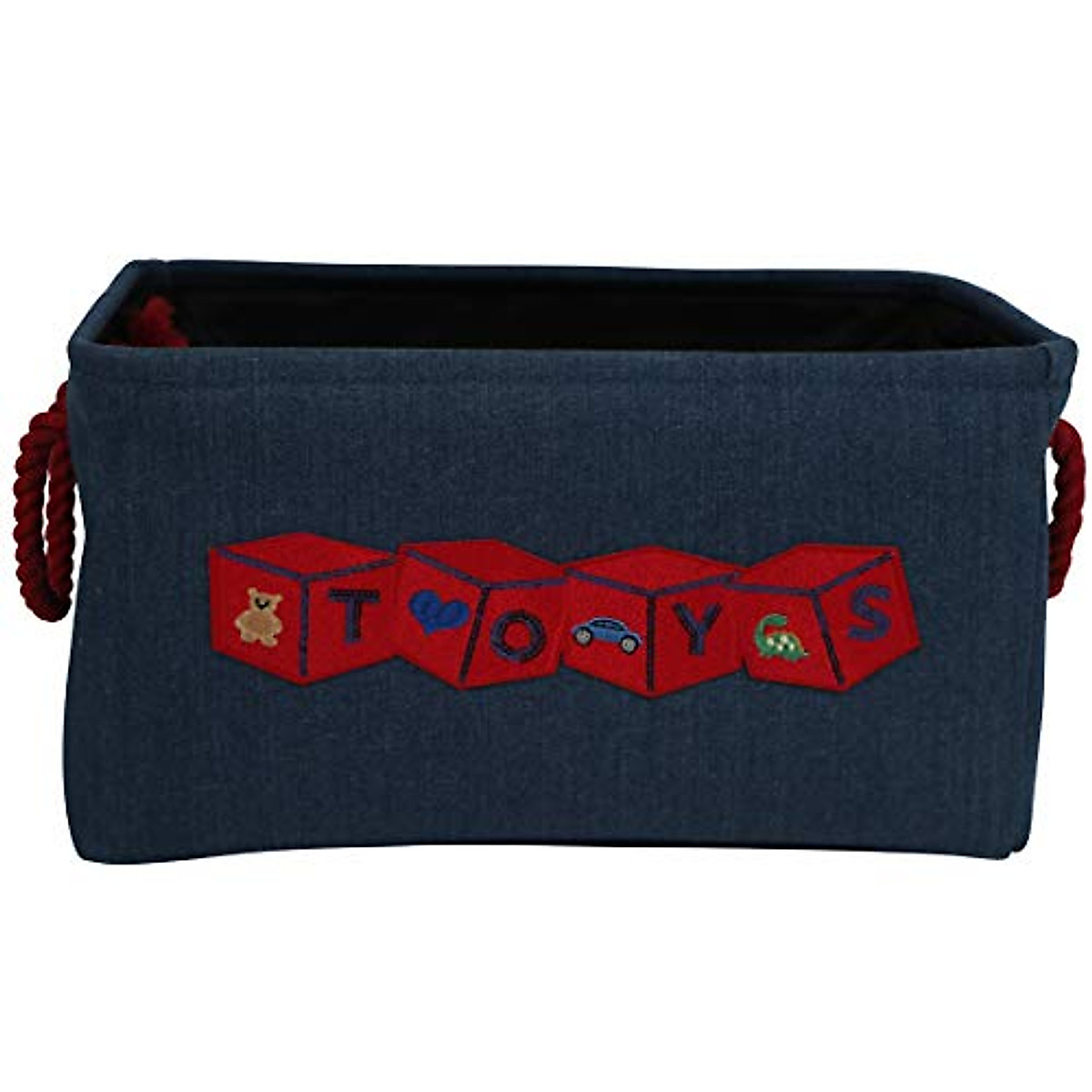 Toy Storage Basket Bin for Organizing Baby, Kids, Dog Toys, Children Books. Denim Canvas Box Organizer w/Attractive Red Patch for Playroom, Nursery …