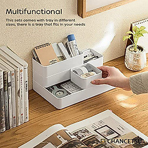 6 Pcs Stackable Drawer Organizer Set, 6.6" X 6.6" Square Plastic Vanity Drawer Organizers and Storage Bins, Desk Drawer Organizer Trays for Makeup, Bathroom Countertop, Office Drawer Divider, White