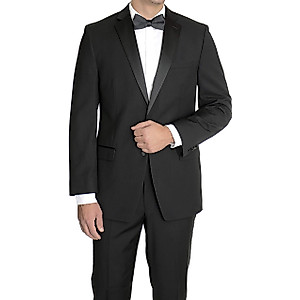 New Mens 5 Piece (5pc) Complete Single Breasted Black Tuxedo Suit, 44 Regular
