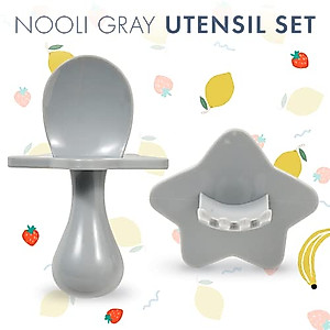 Nooli Baby Utensils Baby Feeding Baby Forks Baby Spoon Baby Feeding Supplies, BPA Phthalates-Free, Dishwasher and Sterilizaer Safe, Gray