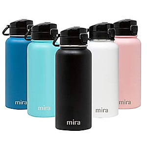 MIRA 32 oz Stainless Steel Water Bottle - Hydro Vacuum Insulated Metal Thermos Flask Keeps Cold for 24 Hours, Hot for 12 Hours - BPA-Free One Touch Spout Lid Cap - Black