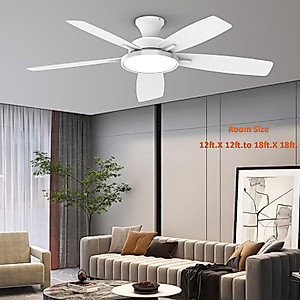 TALOYA 52 inch Ceiling Fans with Lights,Remote Control Multifunctional Quiet Fan with Three Color Temperature and Dimmable Light with Reversible Blades White