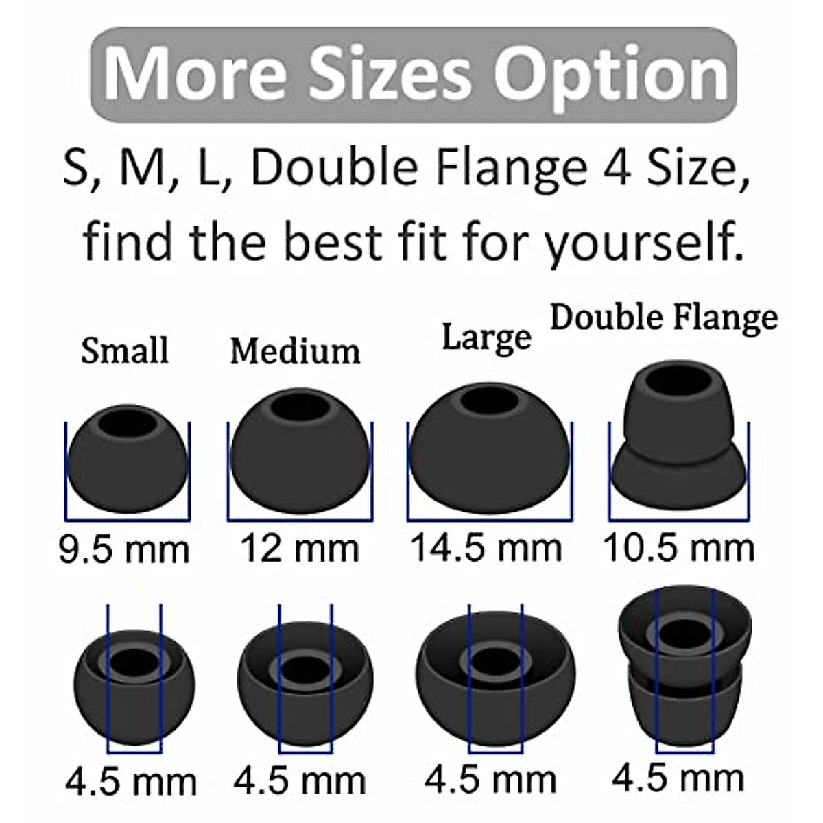 8 Pairs Silicone Ear Tips Compatible with Powerbeats 3 2 1, 4 Size Rubber Replacement Eartips Earbuds Gel Wing Skin Accessories Compatible with Skullcandy in-Ear Earbuds - 4.5mm Black