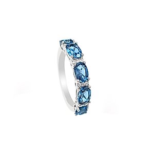 Natural London Blue Topaz Gemstone 925 Sterling Silver December Birthstone Cluster Proposal Ring Wedding Jewelry Women Ring Birthday Gift For Wife (Yellow Gold Rhodium Plated Silver, 7)