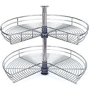 Silverline 32" Cabinet Kidney Shape Wire Chrome Double Rack Kitchen Lazy Susan Turntable 2 Shelf Set