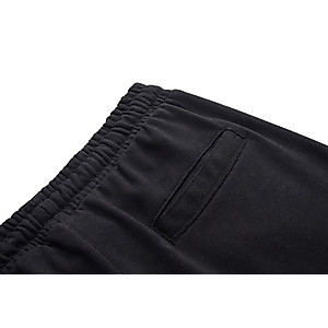 VANCOOG Men’s Casual Cotton Knit Short Drawstring Elastic Yoga Gym Shorts-Black-L