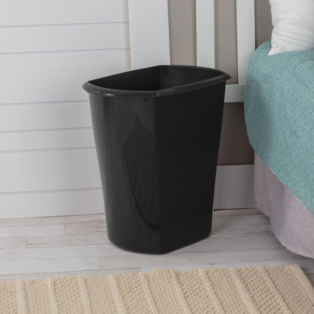 Sterilite 5.5 Gallon Rectangular Wastebasket, Open-top, Medium Sized Trash Can for the Bathroom, Bedroom, or Office, Black, 6-Pack
