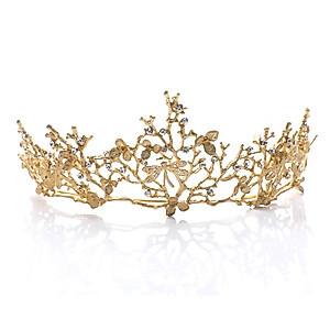 Aukmla Vintage Crown Baroque Gold Tiara Wedding Bridal Hair Accessories Headband for Women and Girls crown-71
