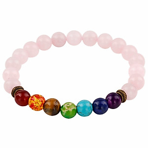 TUMBEELLUWA Beads Bracelets for Men and Women, Semi Precious Stone Yoga Beads Chakra Bracelet,Rose Quartz