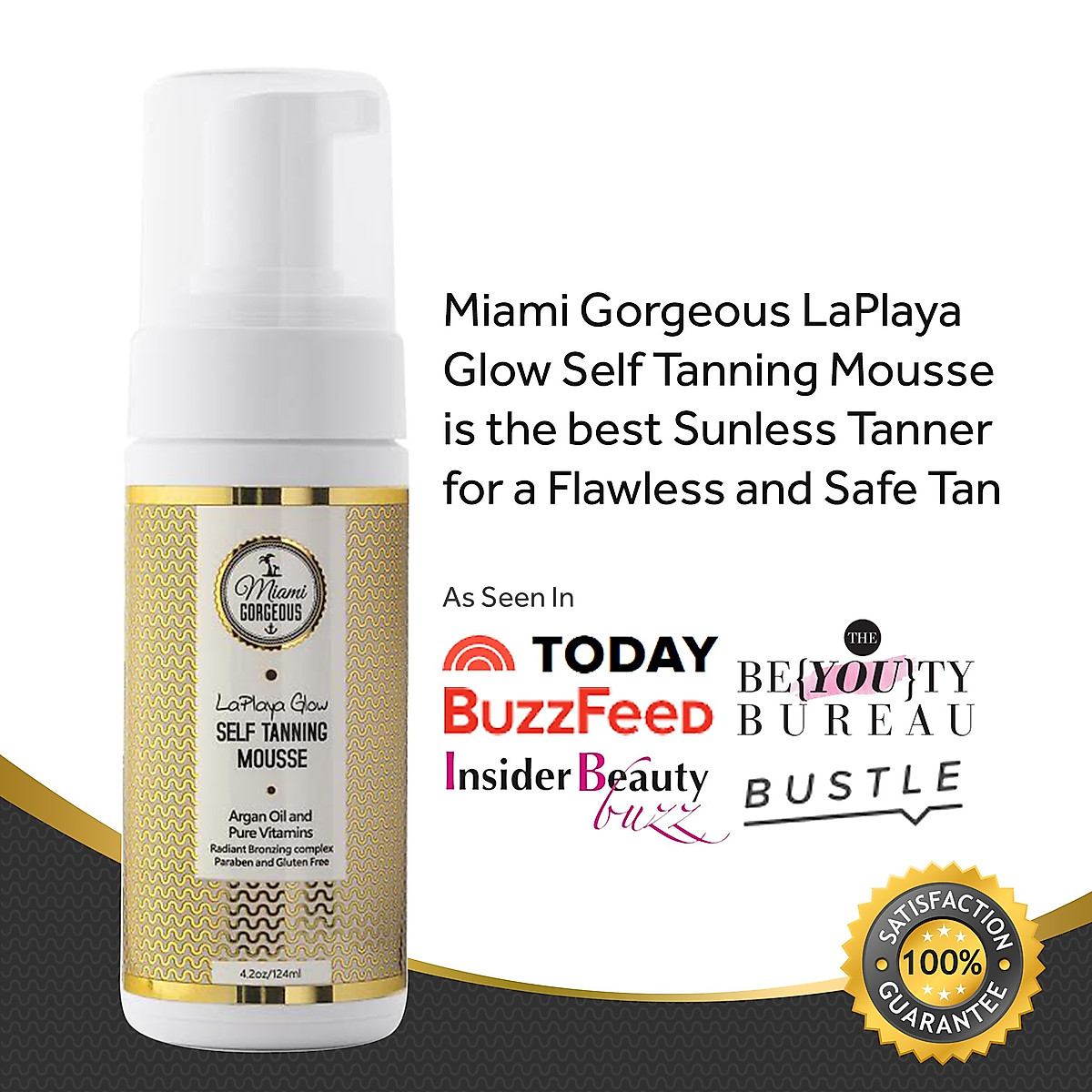 Miami Gorgeous Self Tanning Mousse LaPlaya Glow Instant Self Tanner Bronzing Mousse to Tan Skin Organic Ingredients Best Natural Self Tanner Satisfaction Guarantee 4.2 oz