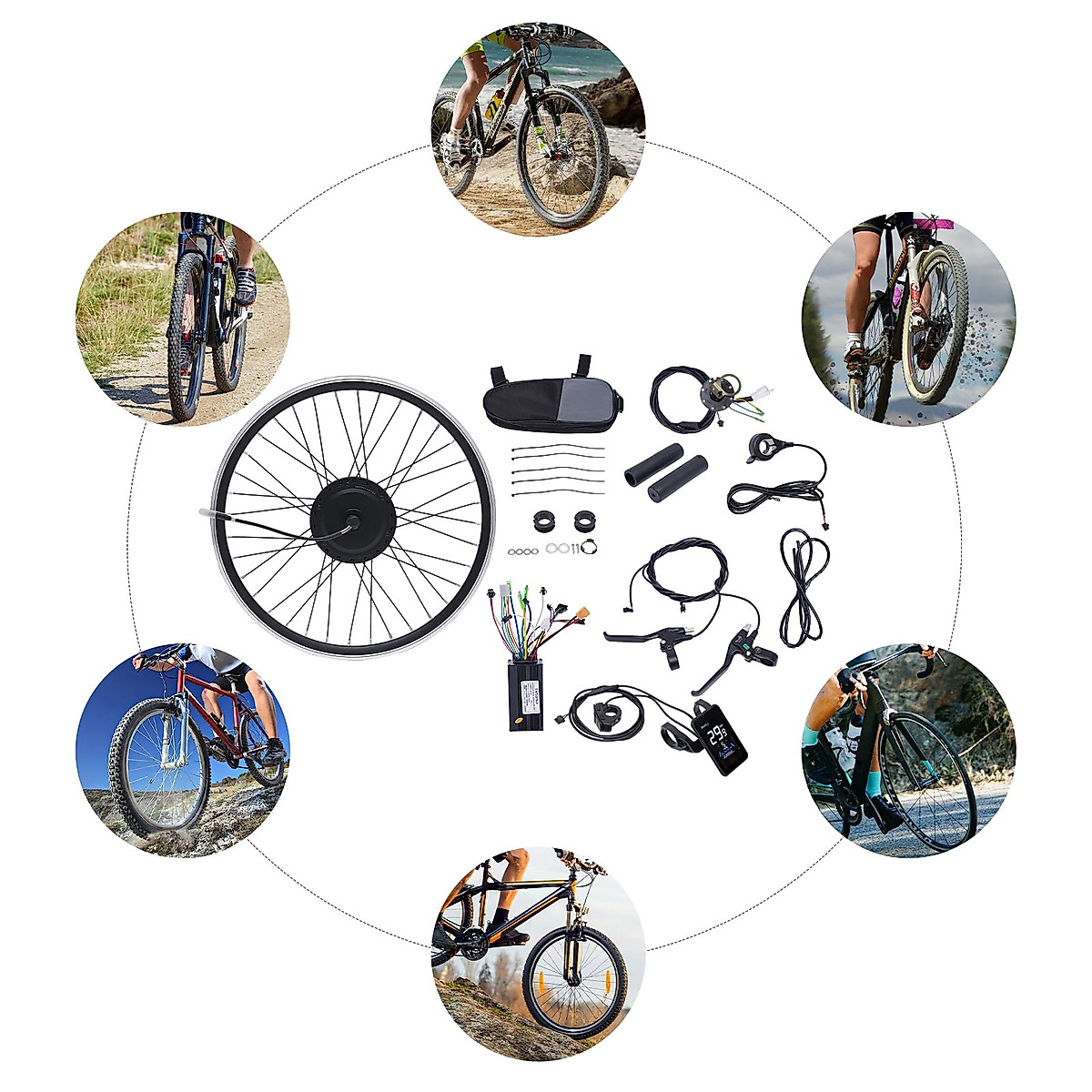 MIMODA 36V E-Bike Front Wheel Conversion Kit, Electric Bicycle Motor Kit, E-Bike Cycling Hub Conversion Dual Mode Controller for Road Bike Mountain Bike