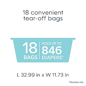 Diaper Genie Easy Roll Refill with 18 Bags | Lasts Up to 5 Months or Holds Up to 846 Newborn Diapers Per Refill