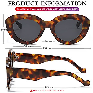 AIEYEZO Oversized Cat Eye Sunglasses for Women Cute Oval Thick Frame Cateye Sun Glasses Chic Retro Style Shades (Tortoise)