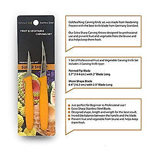 GoldleafKing Fruit Carving Knife Set of 2 | 2, 2.5 Inch Orange Handle | Fruit Carving Tools Carving Knives | Knife - Carving Knives for Fruits and Vegetables - Free 1 Mini Carving Guide Book
