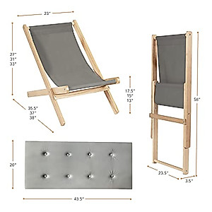 Tangkula Folding Sling Chair, Outdoor Wood Portable Beach Chair with 3-Positions Adjustable Backrest, Patio Lounge Chair with Thick Cushion for Yard Poolside Balcony (2)