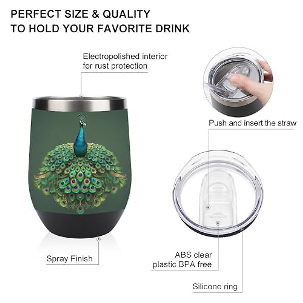 OPTKSNCU 304 Stainless Steel Insulated Cup with Lid, Peacock with Tassels Print Durable, And Easy to Clean – Ideal for Home, Office, And Gift Giving