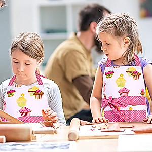 Cotton Aprons for 2-5 years Kid Girls, Cupcake Pattern Apron for Children, Great for Daughters Litter Girls (Pink)