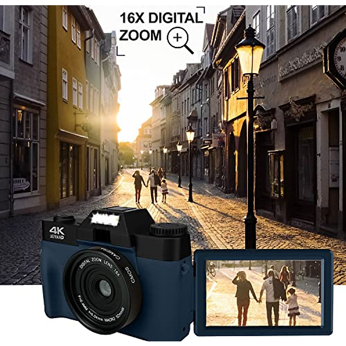 Acuvar 4K 48MP Digital Camera for Photography, Vlogging Camera for YouTube with 3’’ 180° Flip Screen, WiFi, 16X Zoom, Rechargeable Battery, 64GB Micro SD Card, 6 PC Card Holder, USB Card Reader (Navy)