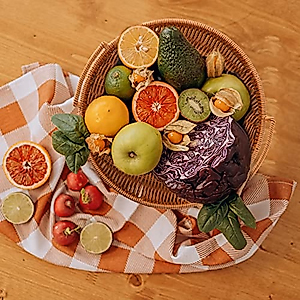 Cedilis 3 Pack Woven Serving Tray with Handles, Round Bread Serving Basket, Poly-Wicker Basket Tray, Decorative Imitation Rattan Fruit Tray for Serving Bread, Vegetable, Snack, 12Inch, 10Inch, 8Inch