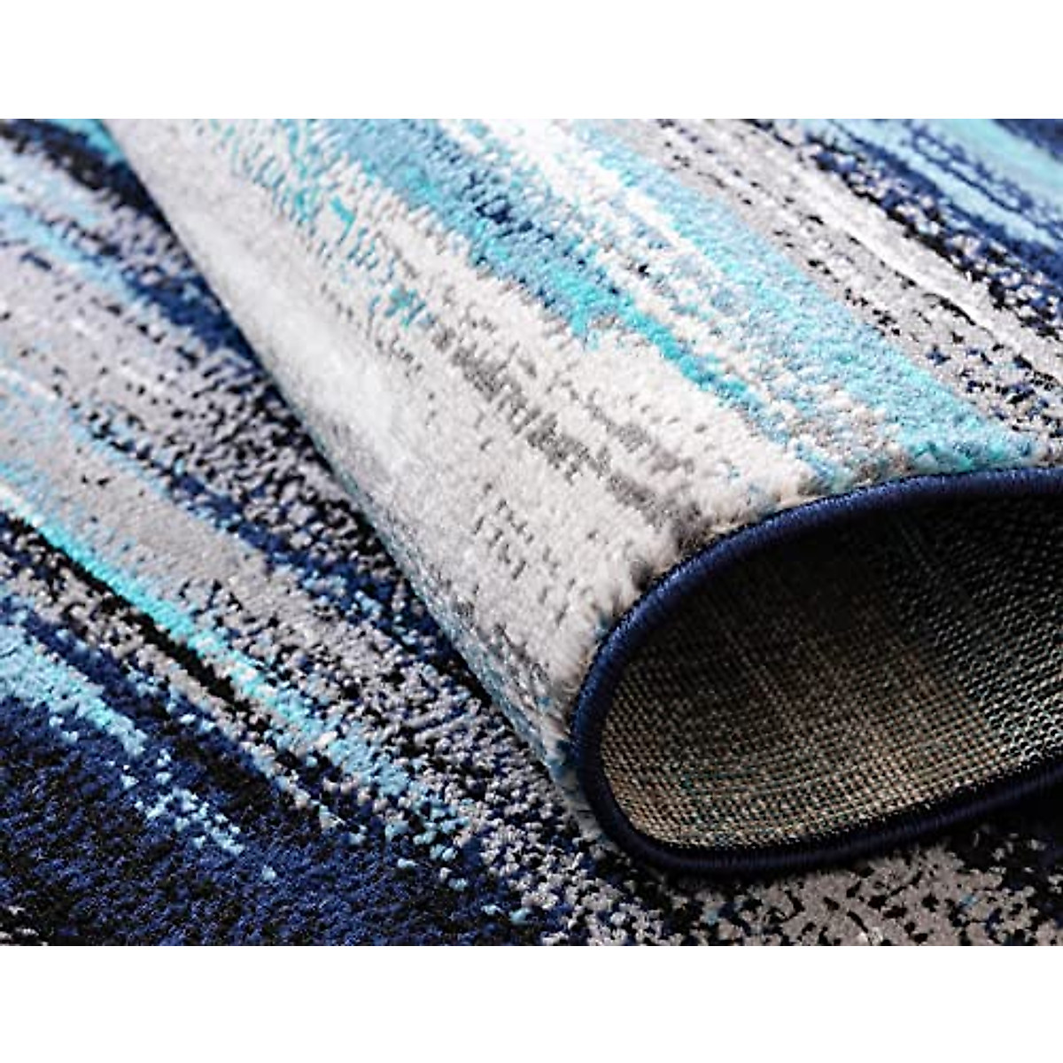 Unique Loom Metro Collection Abstract Water Modern Waves Seascape, Coastal, Nautical Area Rug, 8 ft x 10 ft, Navy Blue/Turquoise