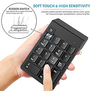 TATMOHIK Number Pad Wireless Numeric Keypad Numpad 10 Keys with a 2.4GHz USB Receiver,Portable and Upgraded 10-Key Financial Accounting Numeric Pad for Laptop PC Computer Notebook