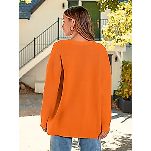LILLUSORY Women Oversized Cardigan Sweater Fall Outfits Cloth Fashion V Neck Knit Button Front Casual Trendy Tops Orange Medium