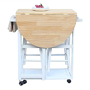 LOVINE Small Dining Tables for Small Spaces,with 2 Square Stools and 2 Drawers Solid Wood Kitchen Table and Chair Set