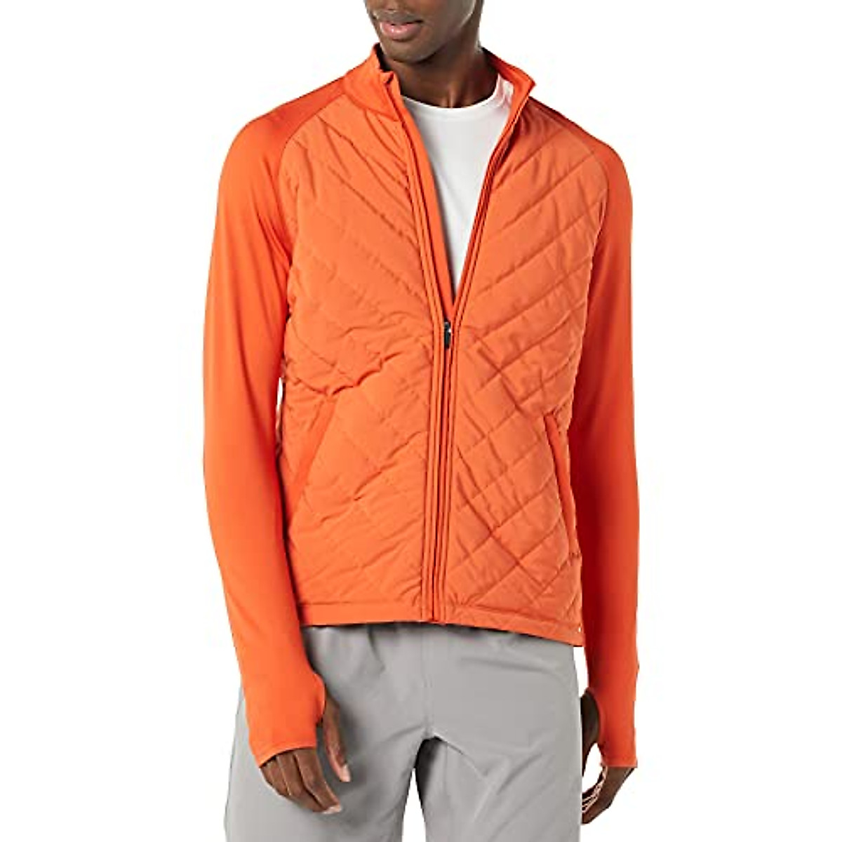 Amazon Essentials Men's Slim Fit Performance Stretch Quilted Active Jacket, Orange, X-Large